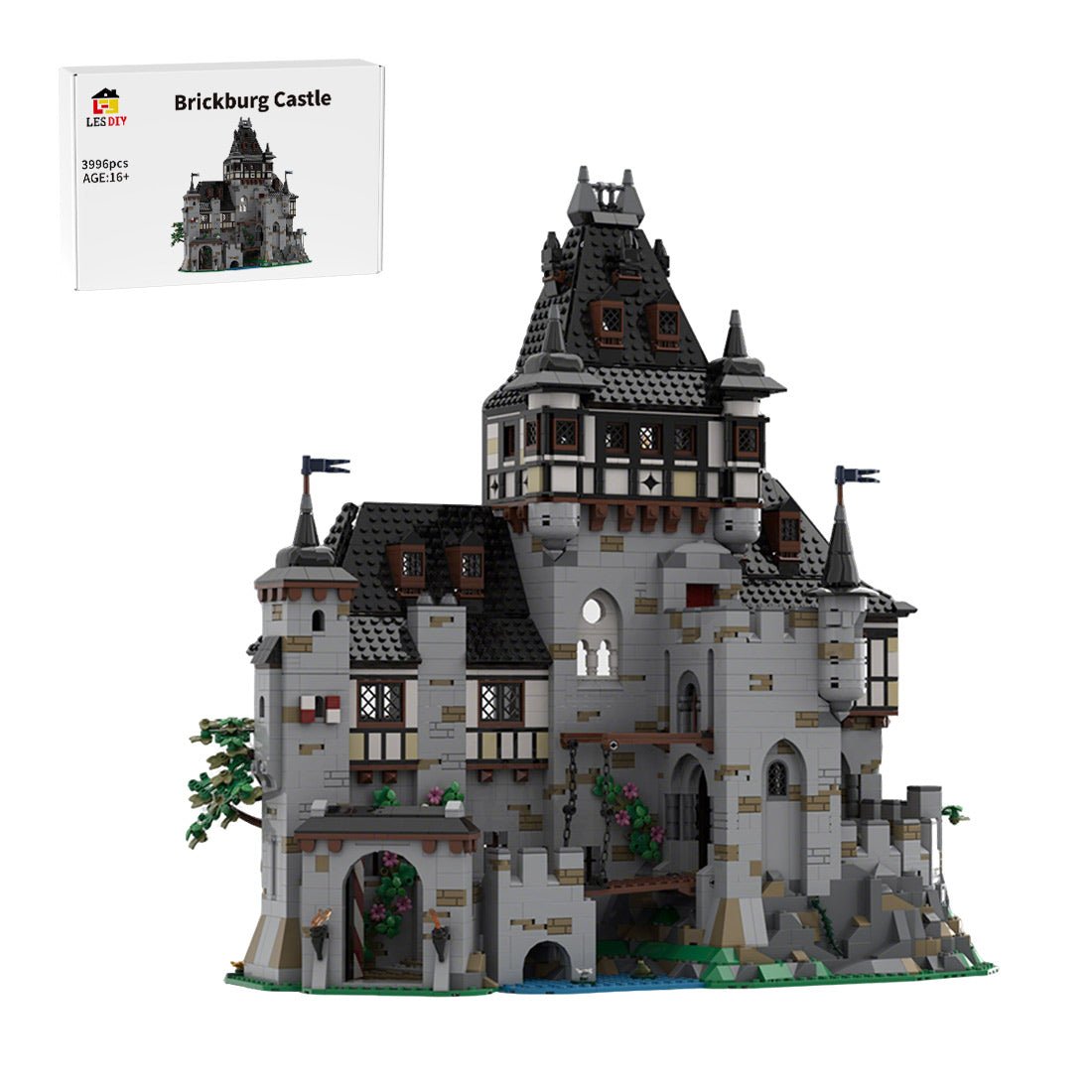 Medieval Castle - with Tower, Drawbridge & Waterwheel Klemmbausteine ...