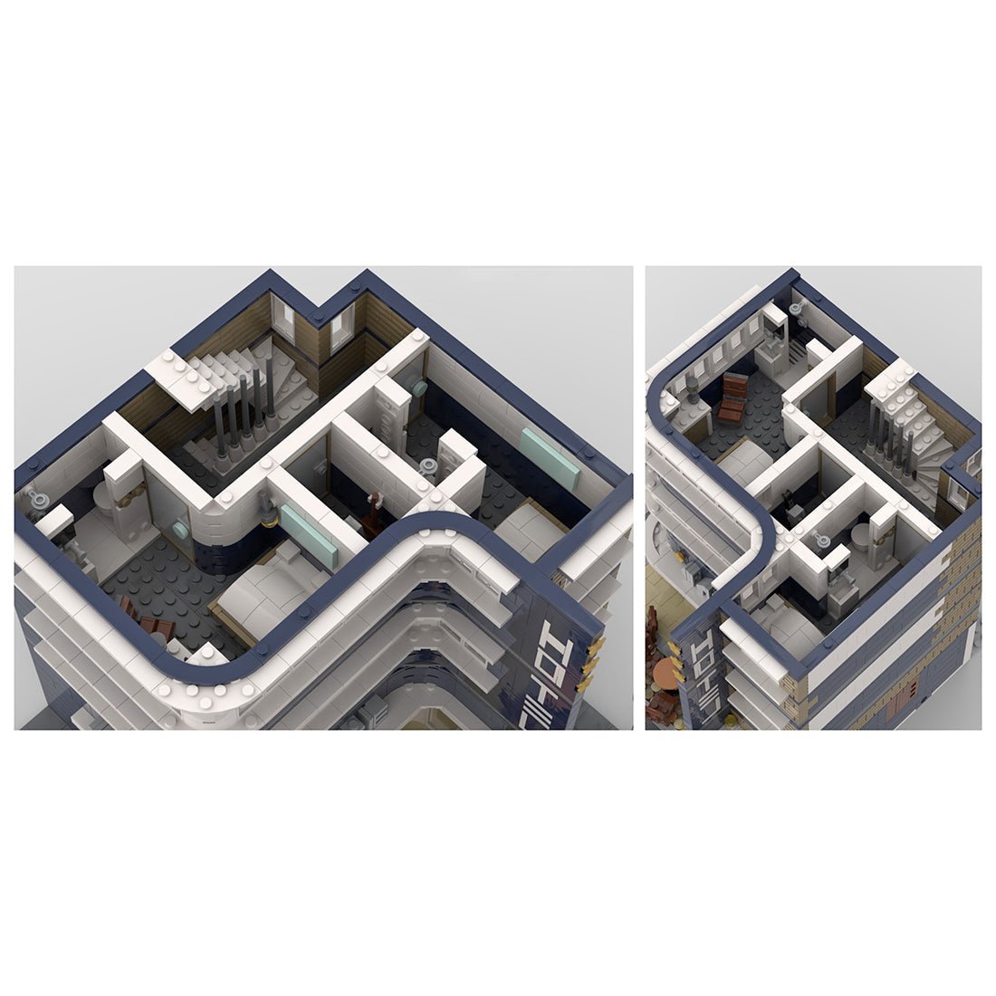 MOC-93345 Modernes Eckhotel Klemmbausteine - LesDiy