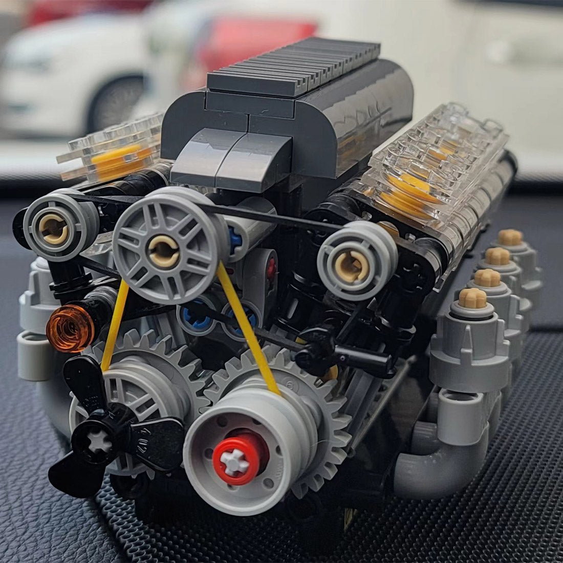 V8-Motor mit Gearbox Tech Engine Klemmbausteine - LesDiy